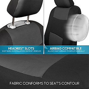 BDK PolyPro Car Seat Covers Full Set in Charcoal on Black – Front and Rear Split Bench for Cars, Easy to Install Cover Set, Accessories Auto Trucks Van SUV