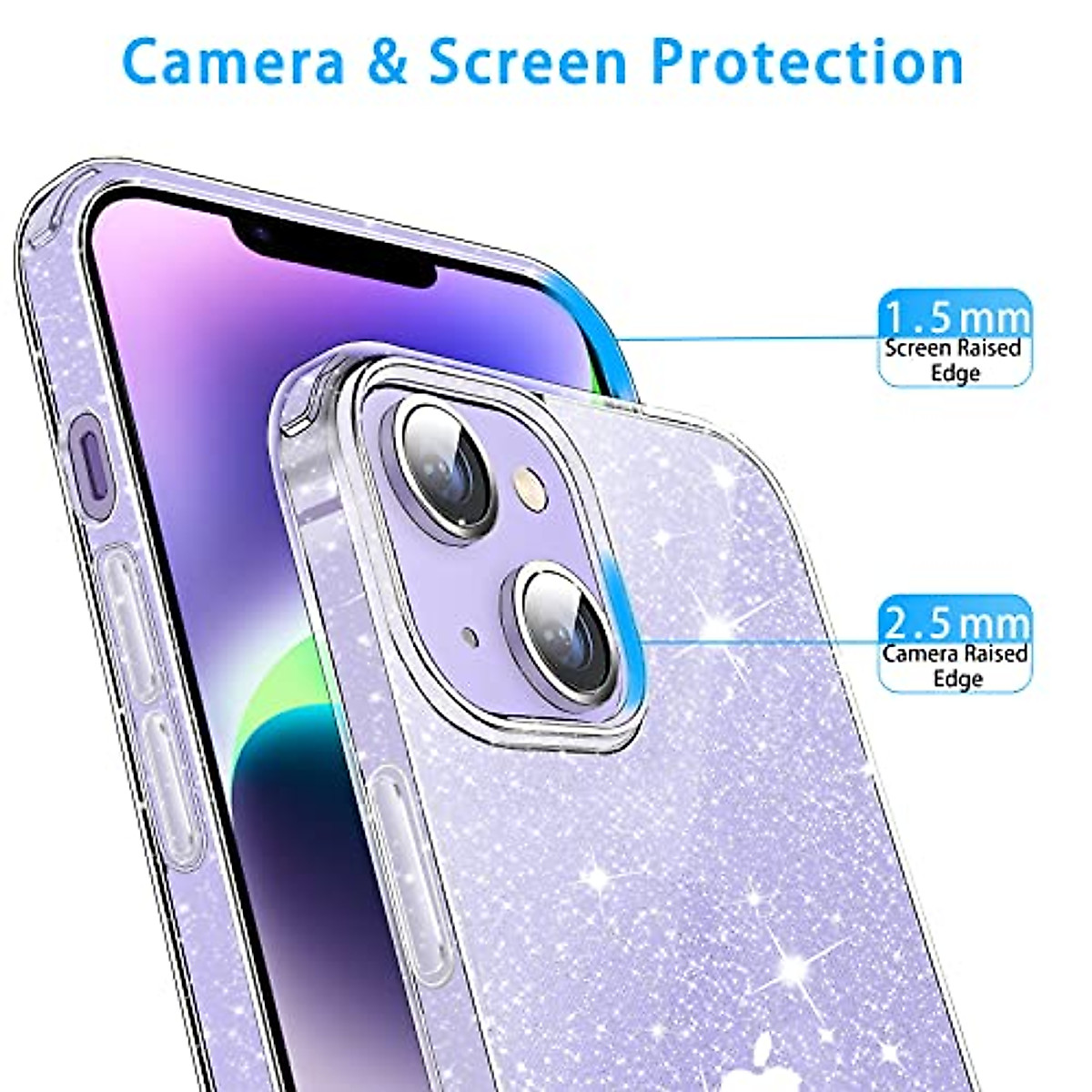 JJGoo Compatible with iPhone 14 Plus Case, Clear Glitter Sparkle Soft TPU Anti-Scratch Shockproof Protective Phone Bumper, Women Girls Cute Slim Bling Sparkly Phone Case for iPhone 14 Plus