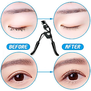 Eyelash Curler with Built in Comb, Eyelash Comb Curlers with Brush Mascara Applicator with 2 Replacement Silicone Refill Pads Separates False Lashes Makeup Tool Stainless Steel Metal Black