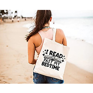 GXVUIS I Read Past My Bedtime Canvas Tote Bag for Women Aesthetic Book Reusable Grocery Shopping Bags Reading Lovers Gifts White