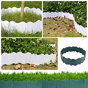 Landscape Edging, Garden Edging Border No Dig, DIY Decorative Flower Grass Bed Border, Plastic Fence for Landscape Border, for Garden/Lawn/Walkway and Landscape Edging - 20pcs (Wave-GN)