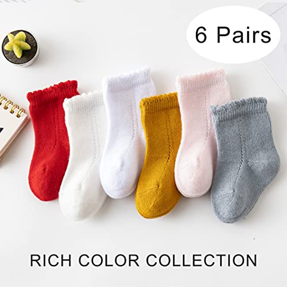 MOMSMENU Baby Socks Unisex Cotton Soft for Infant Toddlers Kids Boys Girls 0-12month 6 Pair