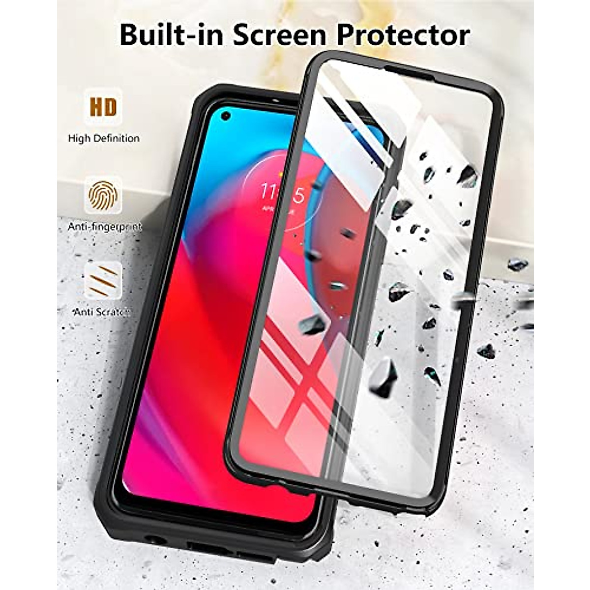 SOiOS for Motorola Moto G Stylus 5G Case: Built-in Screen Protector Kickstand Full Body Dual-Layer Protective Shockproof Heavy-Duty Military Grade Tough Rugged Phone Cover (NOT 2022) Black