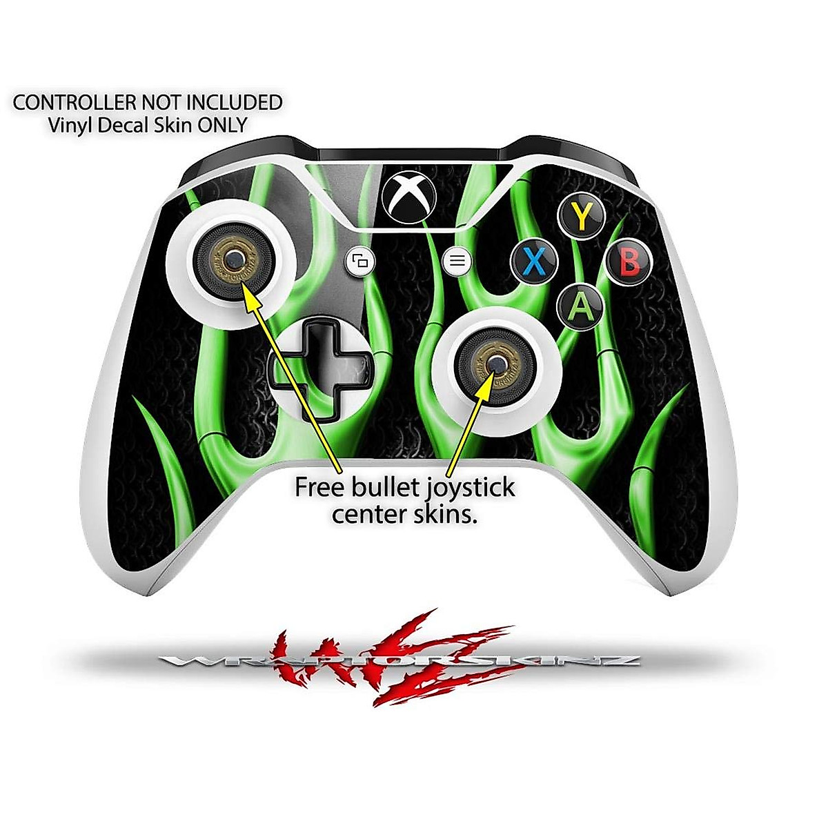WraptorSkinz Decal Vinyl Skin Wrap Compatible with Xbox One S Console and Controllers - Metal Flames Green