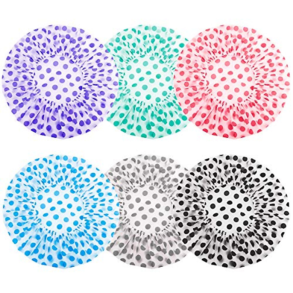 Keeygo 6 PCS Shower Caps, Large Reusable Elastic 100% Waterproof Bathing Hair Cap for Women Beauty, Hair Spa, Home Hotel Travel Use