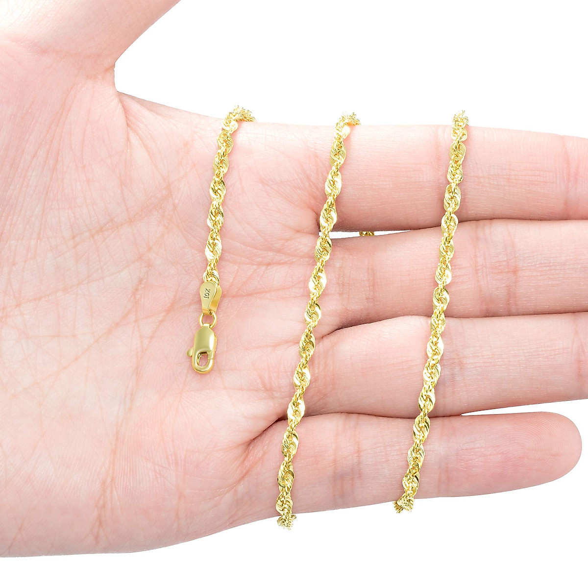 Nuragold 10k Yellow Gold 3mm Diamond Cut Rope Chain Lightweight Necklace, Mens Womens Jewelry 16" 18" 20" 22" 24" 26" 28" 30"