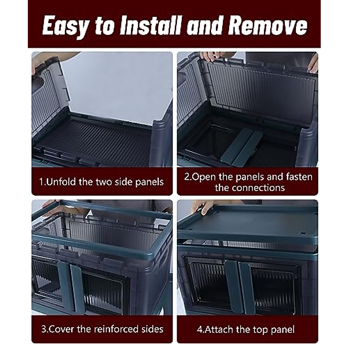 8.5 Gallons Closet Storage Bins with Lid, Transparent Collapsible Storage Boxes with Doors Dorm Stackable Closet Organizer Plastic Cube Storage Container for Home, Office, Bedroom (Green)