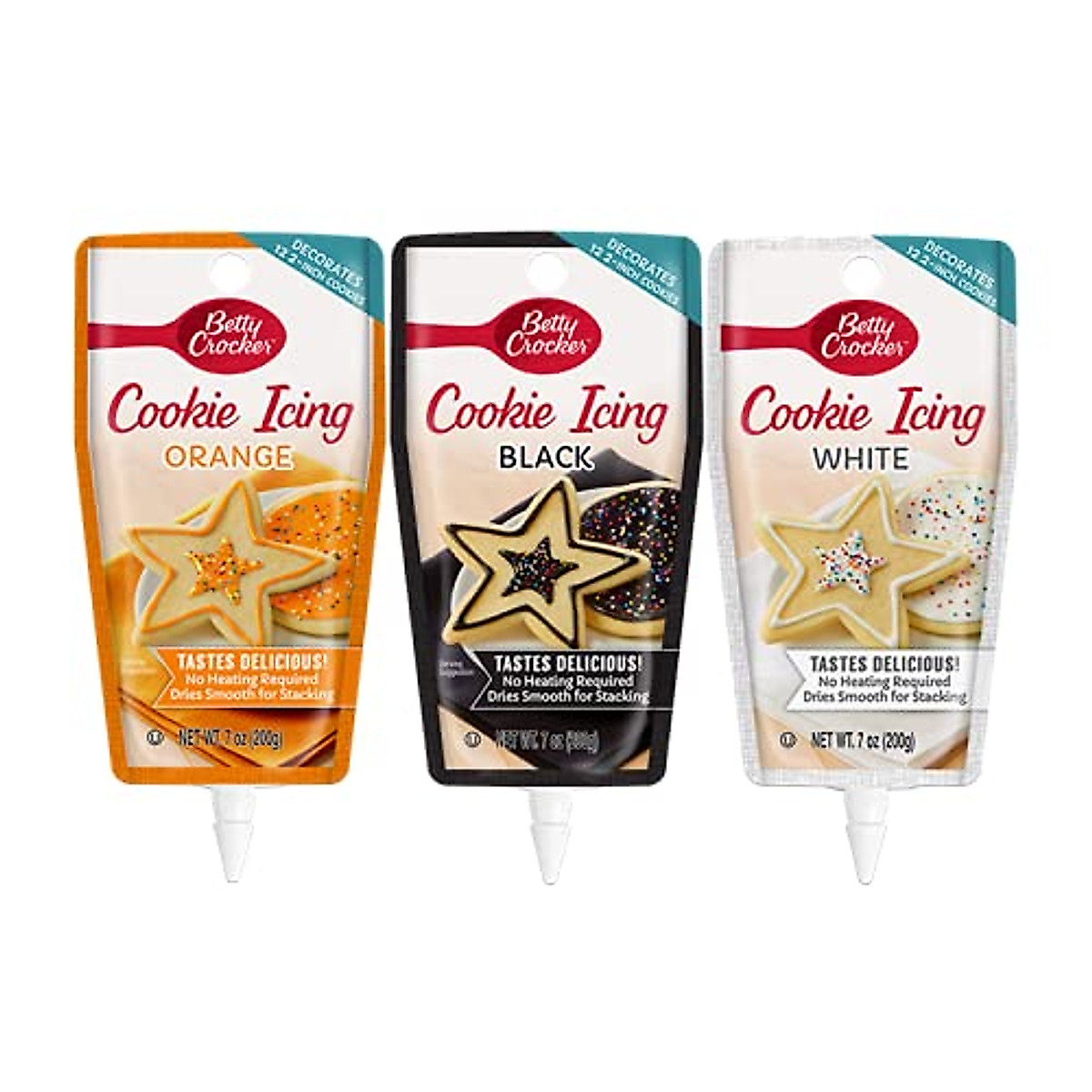 Signature Brands Betty Crocker Halloween Cookie Icing, Orange Icing, Black Icing, White Icing 7 Ounce (Pack of 3)