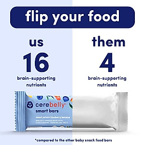 Cerebelly Toddler Snack Bars – Organic Sweet Potato Blueberry Banana Smart Bars (Pack of 30), Healthy Snack Bars for Kids - 16 Brain-supporting Nutrients from Superfoods - Made with Gluten Free Ingredients, Nut Free, No Added Sugar, Organic Whole Grain Nu
