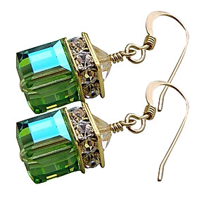 Comelyjewel Green Alloy Faux Gemstone French Wire Dangle Earrings