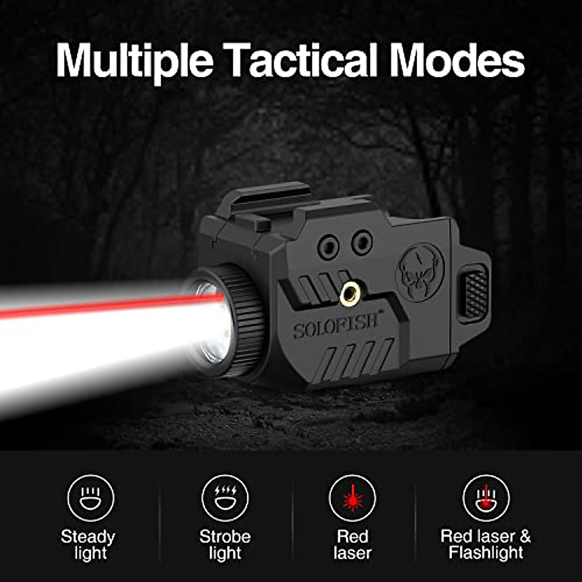 SOLOFISH 600lm Adjustable Pistol Light Laser Combo Fits for Full & Compact Rail, Shockproof Red Laser Sight and Gun Light with Strobe Function, Rechargeable (Laser Output is <5mW, Class IIIA)