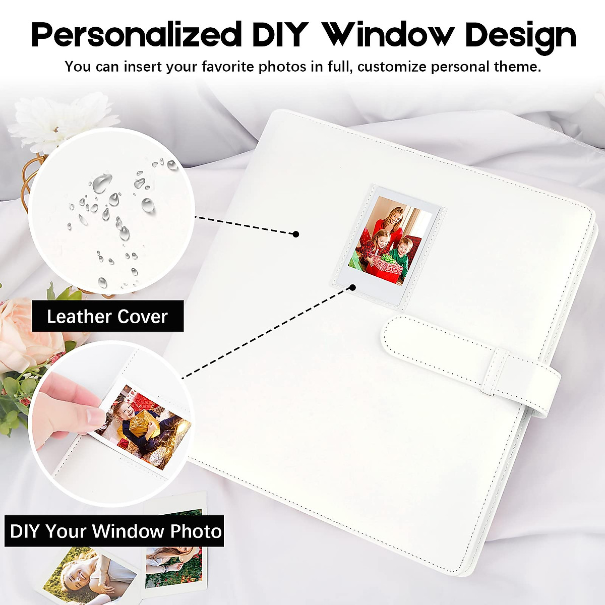 640 Pockets Photo Album for Fujifilm Instax Mini Camera, Photo Album for Polaroid, Leather Cover, Photo Album for Instax Mini 12 11 9 40 90 8 7 Evo LiPlay Instant Camera, 2x3 Photo Album (White)