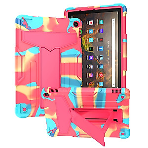 Epicgadget Case for Amazon Fire HD 10 and Fire HD 10 Plus (11th Generation, 2021 Released) - Heavy Duty Shockproof Hybrid Case with Kickstand + 1 Screen Protector Film and 1 Stylus (Candy/Pink)