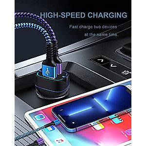 Phone Car Charger, Dual Port Cigarette Lighter Adapter + 2Pack-3FT Lightning Cables Fast Charging for iPhone 14 13 12 Pro Max Mini 11Pro 10 SE X XR XS Max 8, Lightening Wire 3FT + Car Phone Cargador