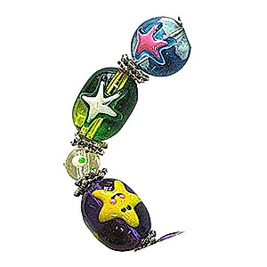 Linpeng GBP-062/070 2-Piece Fiona Hand Painted Moon Star Planet and Bees Glass Beads Stretch Bracelets