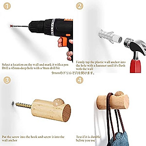 FDNVKTT Natural Wood Wall Hooks - 6 Packs - Adhesive Wooden Coat Hook Pegs - Modern Wood Pegs for Hanging - Decorative Wooden Pegs for Hanging Towel, Hat, Purse, Plant (Beech Wood)