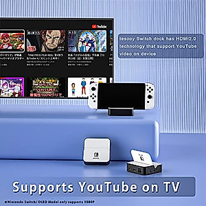 TV Docking Station for Nintendo Switch/Nintendo Switch OLED Model, 6-in-1 Switch Dock with HDMI 2.0, 100Mbps Ethernet, 2 USB-A 2.0, 1 USB 3.0,100W USB-C Charging Port, Supports YouTube On TV