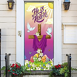 Easter Door Cover He is Risen Easter Door Decoration Background Backdrop Hanging Banner for Home Garden Door Holiday House Easter Party 71 x 35 Inch (Hope)
