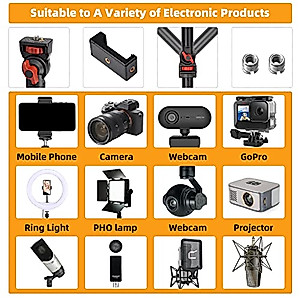 VIVEMCE Overhead Camera Mount Desk Stand,Adjustable 3-Section Camera Desk Mount with 1/4“ 3/8" 5/8" Screws,C-clamp Tabletop Mount for Camera, Microphone, Phone, Webcam