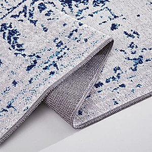 RoomTalks Blue Ultra Thin Vintage Distressed Persian Around Area Rug 5ft Non-Slip Circle Rugs for Bedroom Living Room Dining Room Table Office Flatweave Stain Resistant Machine Washable