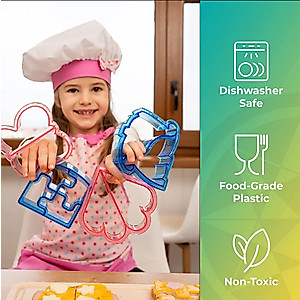 Sandwich Cutter and Sealer, 6 Pcs Bread Decruster Sandwich Cutter Pancake Maker Dinosaur Butterfly Dolphin Heart Puzzle Shape DIY Cookie Sandwich Cutters for Kids Bento Box