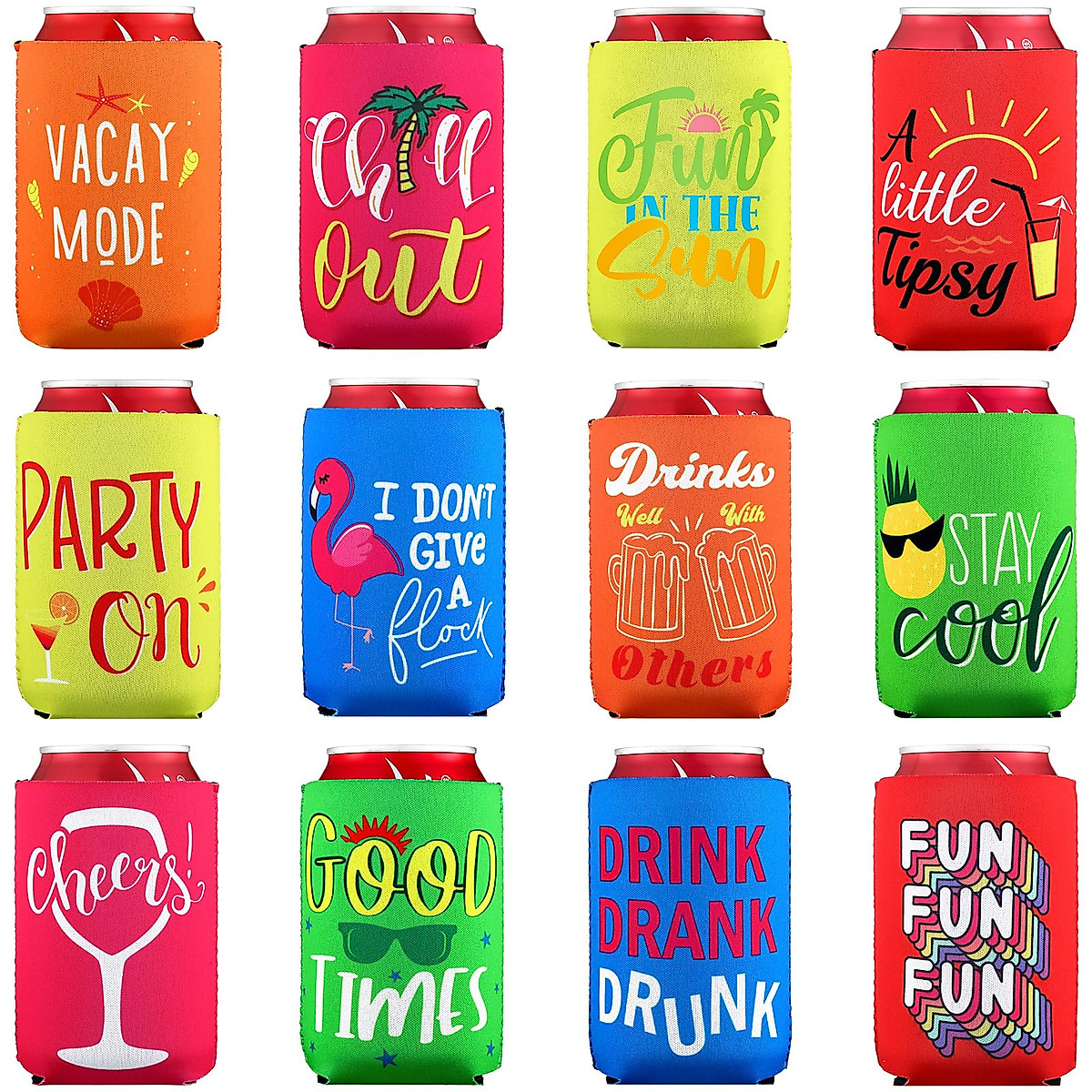 12 Packs Scalloped Can Cooler Sleeve Funny Beer Can Cooler Covers Beach Themed Beer Sleeve Insulated Neoprene Can Cooler Sleeve for Beer Beverages Cans and Bottles Summer Party Favors