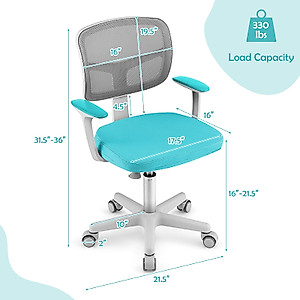 HONEY JOY Kids Desk Chair, Height Adjustable Children Study Chair, Swivel Mesh Task Student Chair, Universal Casters, Child Computer Desk Chair for Boys Girls Age 3-10 (Green)