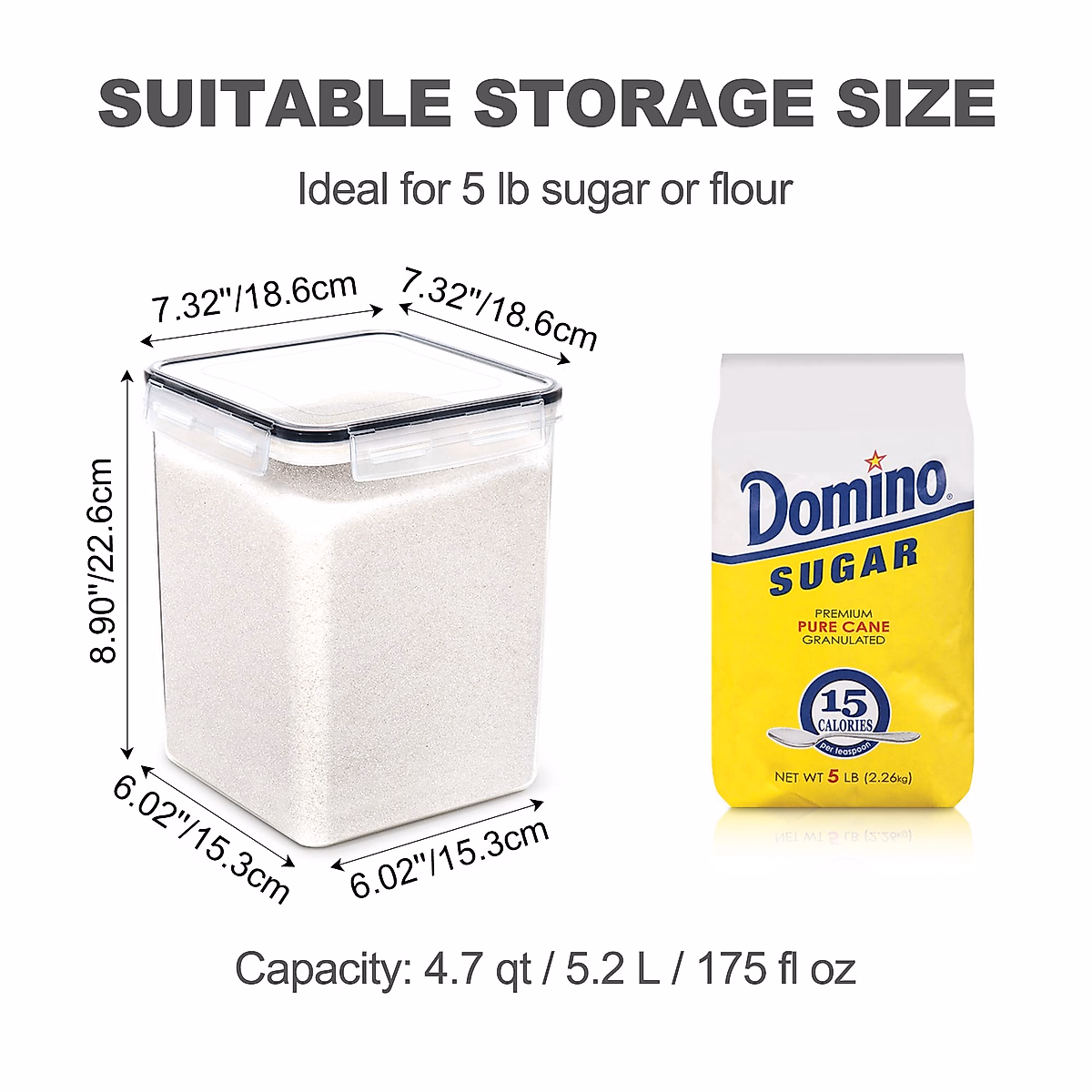 Large Food Storage Containers with Lids Airtight 5.2L /176Oz, for Flour, Sugar, Baking Supply and Dry Food Storage, PANTRYSTAR 3PCS BPA Free Plastic Canisters for Kitchen Pantry Organization