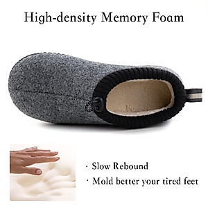 ULTRAIDEAS Men's Cozy Memory Foam Slippers with Warm Fleece Lining, Wool-Like Blend Micro Suede House Shoes with Indoor Outdoor Rubber Sole(Grey, Size 12)