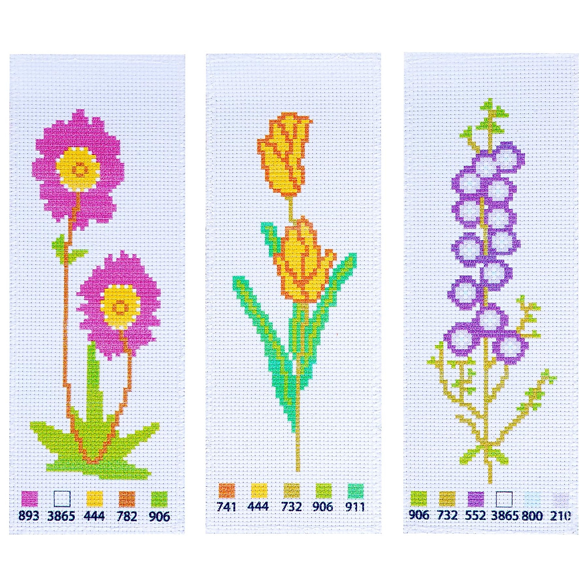 yeabwps 3Pcs Cross Stitch Bookmark Kits Embroidery DIY Bookmark Flower Patterns DIY Cross Stitch Bookmarks for Beginners Daisies Tulips Bellflower Handmade DIY Cross Stitch