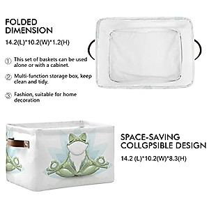 Kigai Funny Frog Doing Yoga Square Storage Basket, Portable Leather Storage Basket for Office, Furniture, 14.2 L x 10.2 W x 8.3 H In