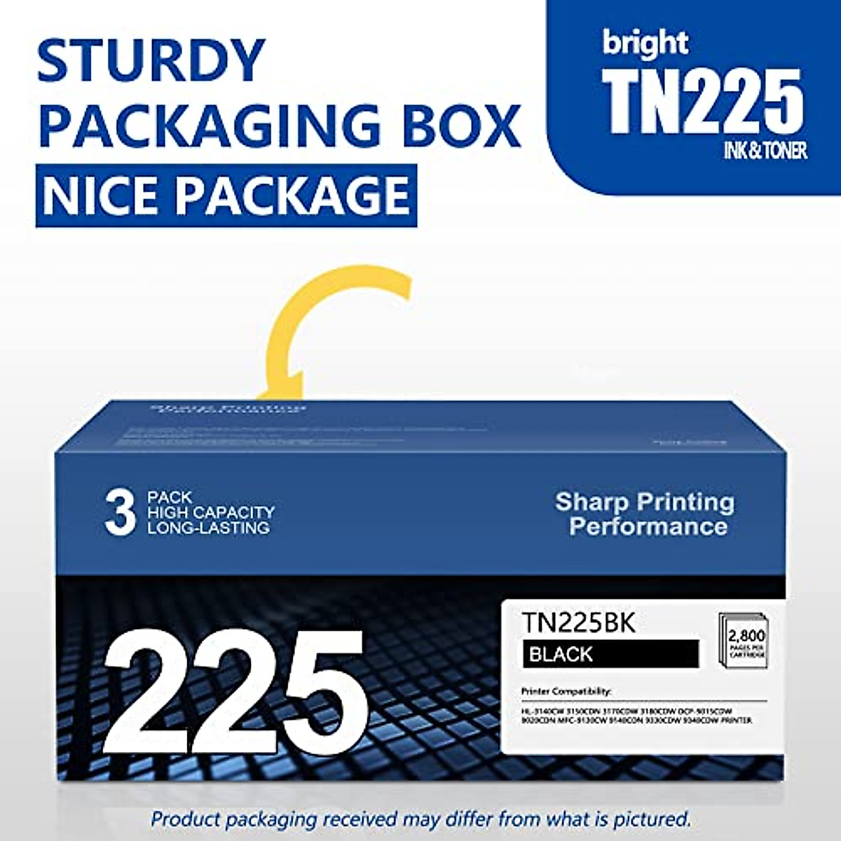 TN225BK (Black, 3-Pack) High Yield TN225 Toner Cartridge EAXIUE Compatible Replacement for Brother HL-3140CW 3180CDW DCP-9015CDW 9020CDN MFC-9130CW 9140CDN 9340CDW Printer by PALLAEAXIUCEMTONER