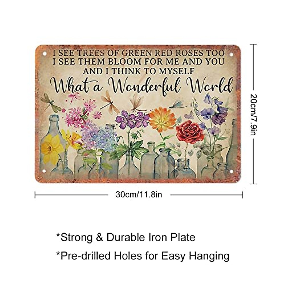 ZZZRSYR Funny Novelty Metal Sign- What A Wonderful World Flowers - Retro Wall Decor Gift for Man Cave Home Gate Garden Bars Cafes Office Store Club 8 X 12 INCH