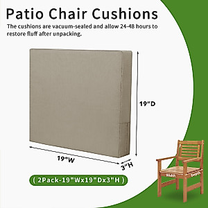 Easy-Going Patio Chair Cushion 19 x 19 Inch Set of 2 Durable Textilene Outdoor Seat Cushions for Patio Furniture Fade Resistant Garden Sofa Couch Chair Pads, Camel