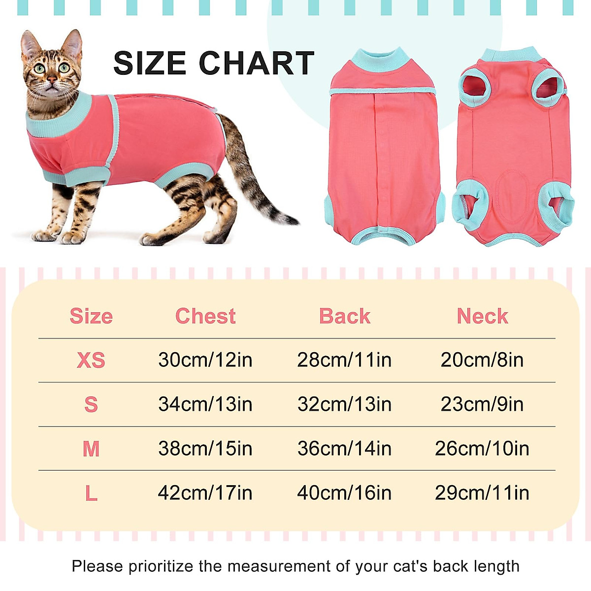FUAMEY Cat Recovery Suit,Female Cat Spay Suit Kitten Surgery Onesie Cat Bodysuit Alternative to Cone Collars,Preventing Cats from Licking Abdominal Wounds Skin Protector Weaning Clothes Pink L