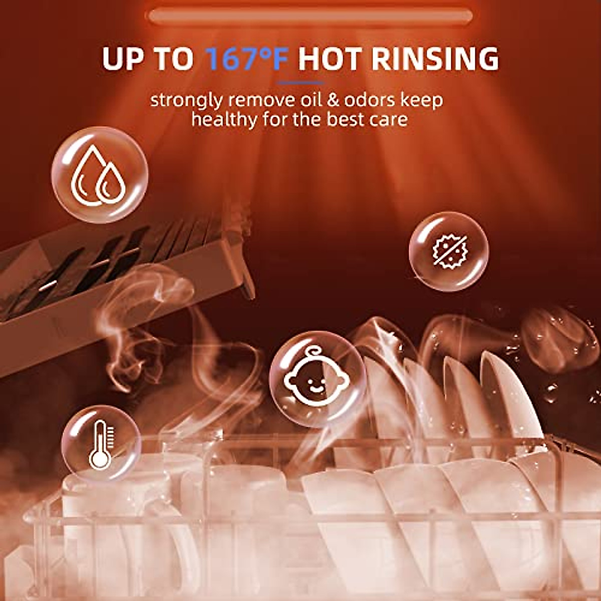 Dr. Lazy Countertop Dishwasher, Portable Dishwasher with 4 Place Settings, 5 Washing Programs, Hot Air Drying & Storage, Compact Dish washer for Dorm, RV& Apartment