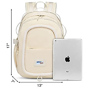 School Backpack for Girls,Girls Backpack with Cute Pendant,Kids School Bag,Aesthetic Backpack for Teen Girls for Elementary Middle School,Lightweight Bookbag for Girls,Kawaii Backpack for Girls(Beige)