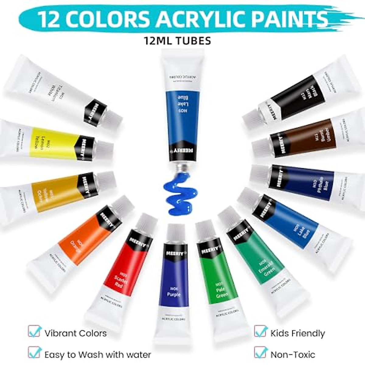 MERRIY Art Paint Set, Painting Supplies Kit with Tabletop Easel, 12 Colors Acrylic Paints,10"x 12" Stretched Canvas, Paint Brush Set, Premium Acrylic Paint Set for Adults Artists& Beginners, Age 15+