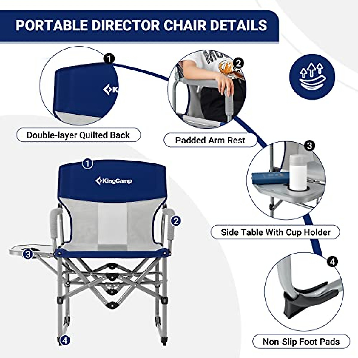 KingCamp Camping Chair Lawn Chair Folding Camping Chair for Adults Folding Camp Chair with Lumbar Support