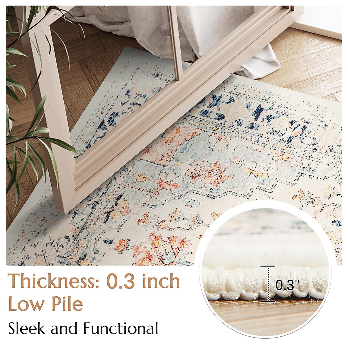 jinchan Boho Area Rug 8x10 Tribal Living Room Rug Non-Slip Washable Rug Low-Pile Floor Soft Oriental Carpet for Indoor Front Bedroom Kitchen Farmhouse Orange