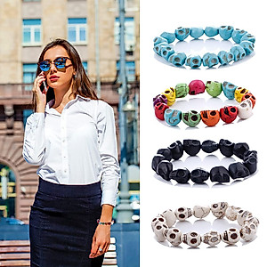 HYHONEY 4 Pcs Colorful Skull Bracelet Bracelets For Men Mens Bracelet Prayer Skull Beads Elastic Adjustable Bracelet For Men Women