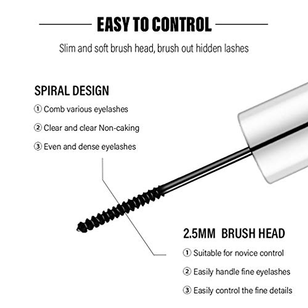 2PCS Ultra Fine Black Mascara,Skinny Mascara,Catching tiny eyelashes,No clumping(2.5mm Diameter)