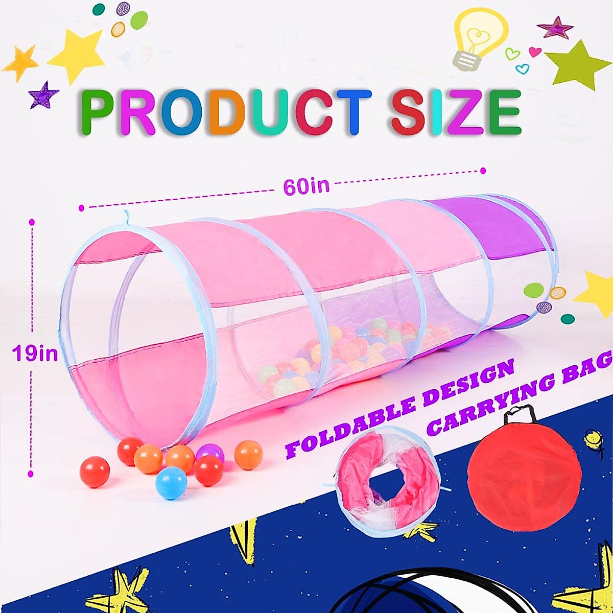 Andy Yeatese Kids Play Tunnel for Toddlers, Crawling Tunnel for Girls, Boys, Cat or Dogs, Indoor and Outdoor Babies Pop Up Toys Tent, 5-ft (Purple/Pink red)