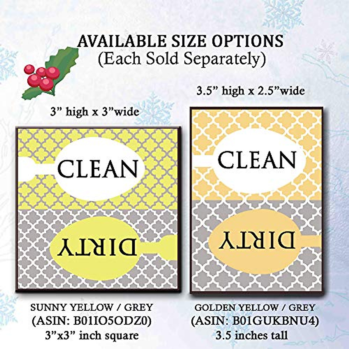 Clean Dirty Dishwasher Magnet Sign - Modern Elegant Moroccan Trellis Pattern - Yellow Gold Grey - 2.5 x 3.5 - Housewarming, Gag Gift Idea for Mom Dad/Christmas Stocking Stuffers for Women Men Teens