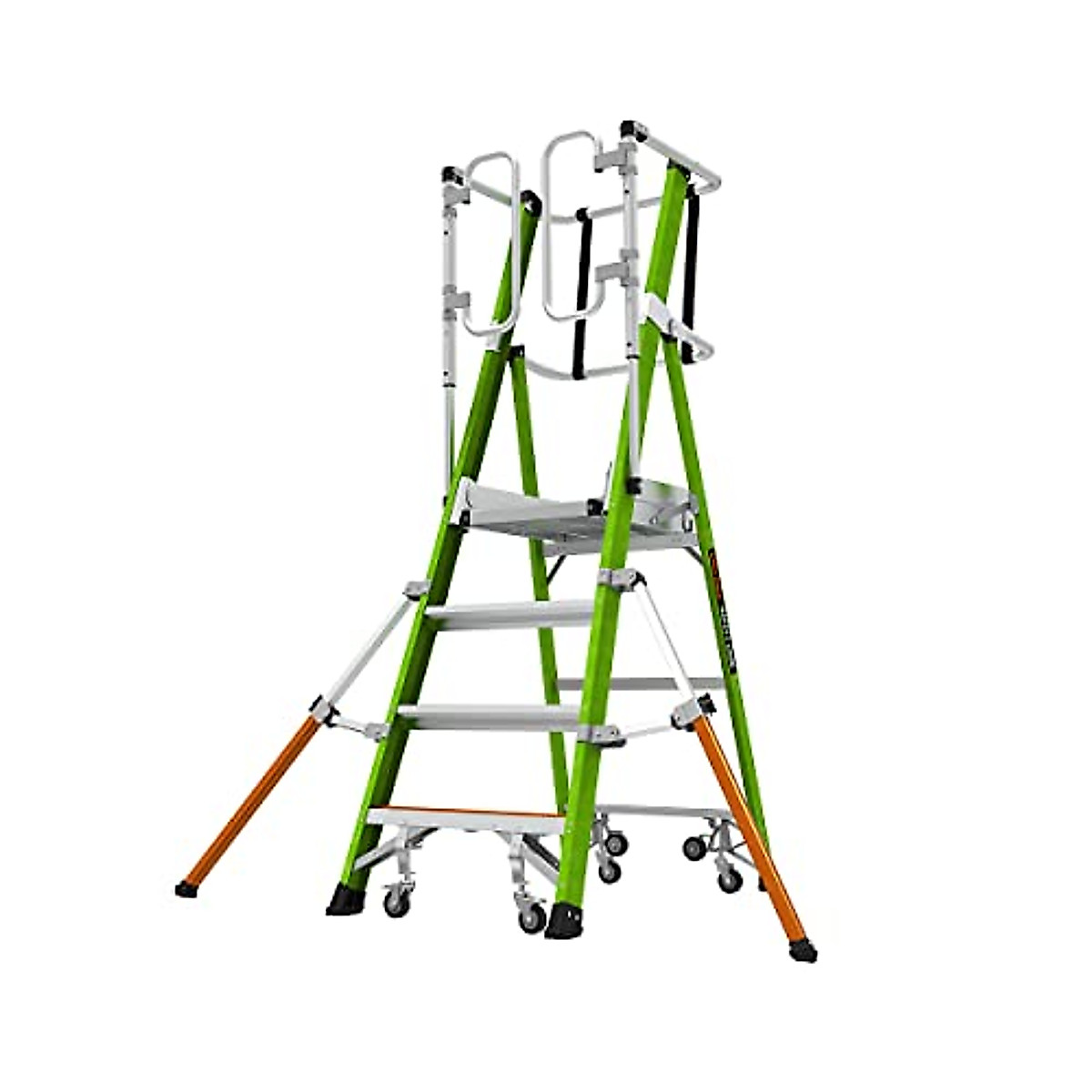Little Giant Ladders Little Giant Ladder Systems Safety Cage 2.0, M4, 4ft Enclosed Platform, Ladder with Adjustable Outriggers, Fiberglass, Type 1AA, 375 lbs Weight Rating, (19704-146), Hi-viz Green