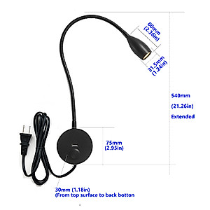 CRISETEK Reading Light Wall Mounted Reading Light headboard Touch Switch Dimmable Reading Lamp Task Directional LED Gooseneck Light AC (120V) Plug in Cable Powered 3W (Matte Black, Warm White)