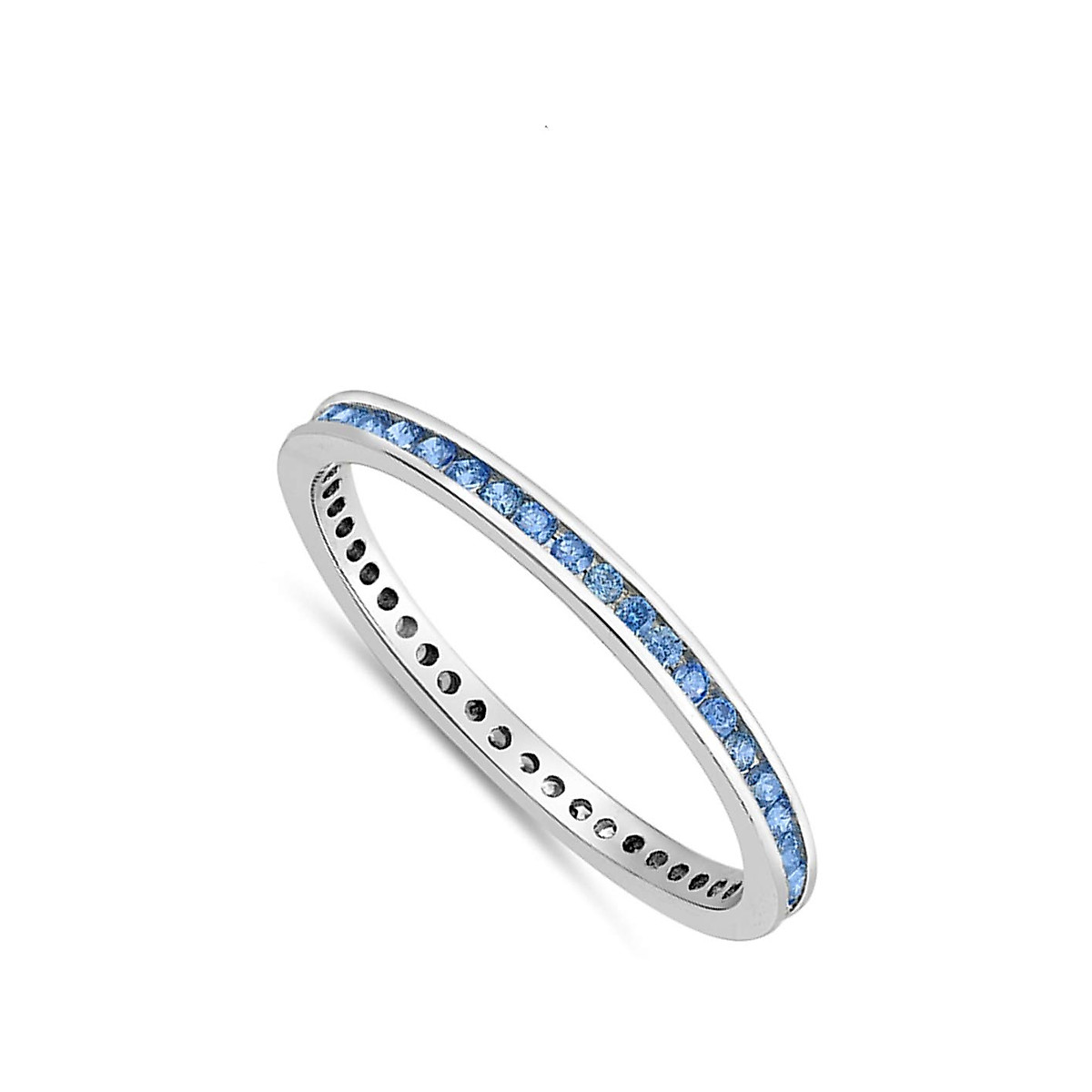 Blue Simulated Topaz Round Eternity Stack Ring New .925 Sterling Silver Band Size 2