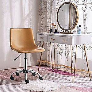 OFIKA Mid Back PU Leather Task Chair,Home Office Desk Chairs with Wheels, Leather Swivel Office Chair for Office, Home, Make Up,Small Space, Bed Room
