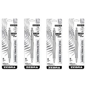 Zebra 29411 F-701 Ballpoint Stainless Steel Retractable Pen, Fine Point, 0.8mm, Black Ink (4)