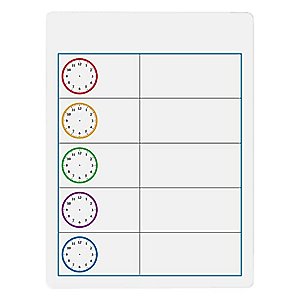 Dry Erase Hourly Schedule with Blank Clocks 9 x 12 Inches School Learning Tool, Grade School or Homeschool Teaching Aid or Classroom Organization